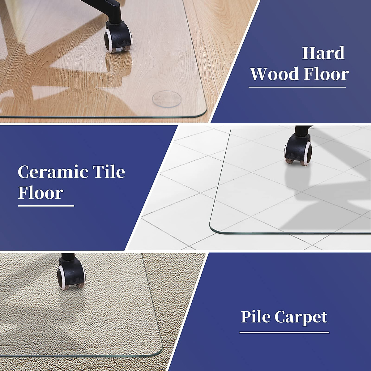 FARUIFETT Tempered Glass Chair Mat, 1/4" Thick 36" x 46" Office Chair Mat for Carpet Hardwood Floor, Heavy Duty Hard Chair Mat, Effortless Rolling, Easy Clean, Not Prone to Scratch