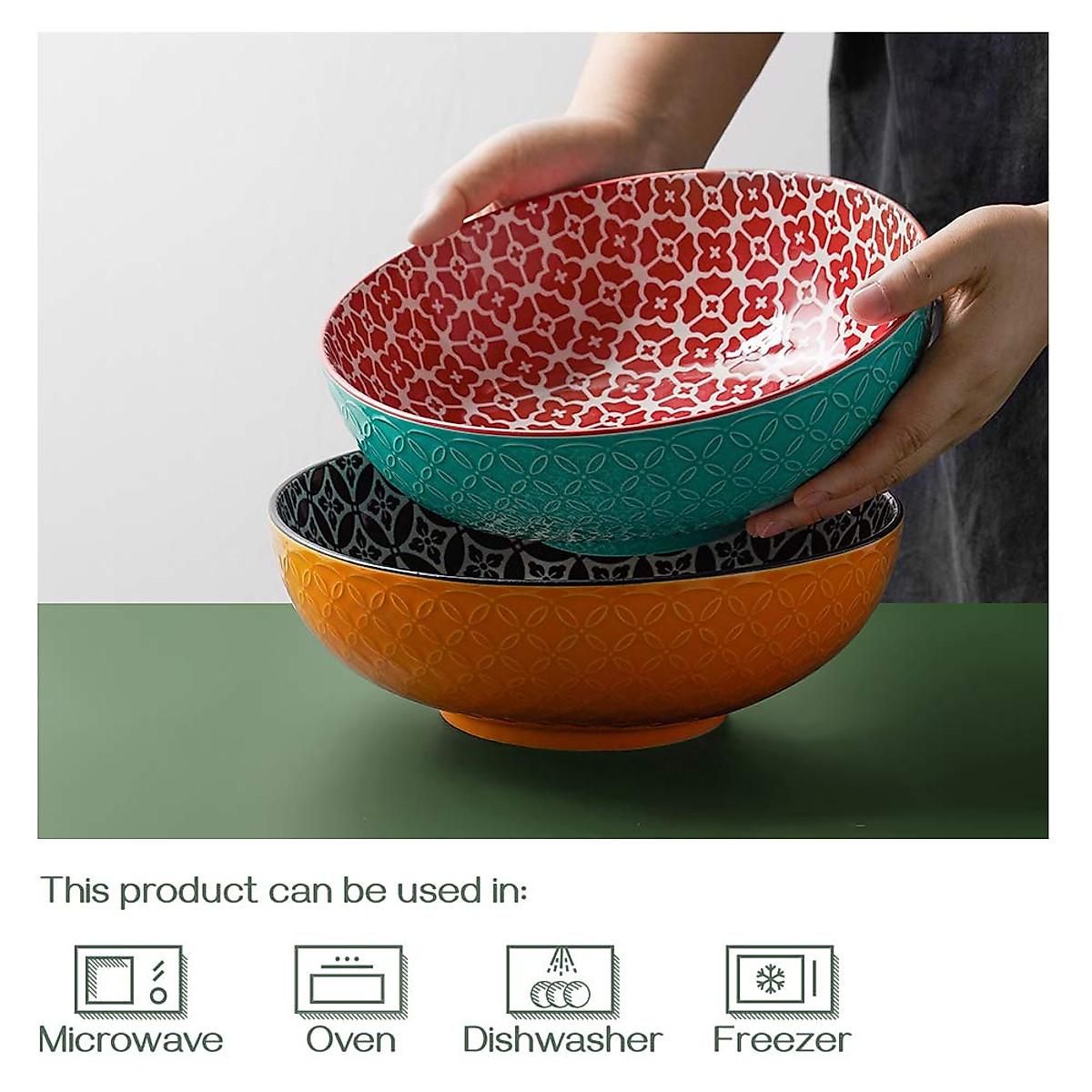 DOWAN Bundle - 9.5 In Serving Bowl Set of 2 and 6 In Cereal Bowl Set of 6