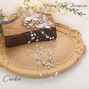 CASDRE Butterflies Bride Wedding Hair Vine Silver Pearl Bridal Headband Rhinestone Headpiece Hair Accessories for Women and Girls