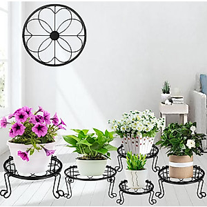 5 Pack Metal Plant Stands for Indoor Outdoor Plants, Heavy Duty Flower Pot Stands, Black Rustproof Iron Planter Holder, Round Garden Container Plant Rack, Potted Plant Shelf for Garden Home Corner