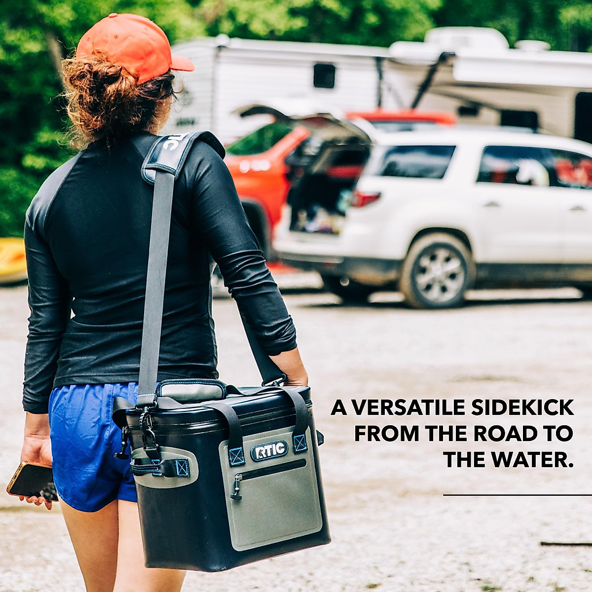 RTIC Soft Cooler 12 Can, Insulated Bag Portable Ice Chest Box for Lunch, Beach, Drink, Beverage, Travel, Camping, Picnic, Car, Trips, Floating Cooler Leak-Proof with Zipper, Blue/Grey