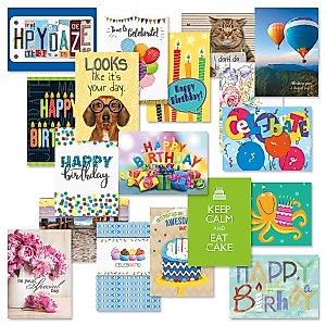 Mega Happy Birthday Greeting Card Value Pack – Set of 36 (18 Designs), Large 5 x 7 inches, Envelopes Included, by Current