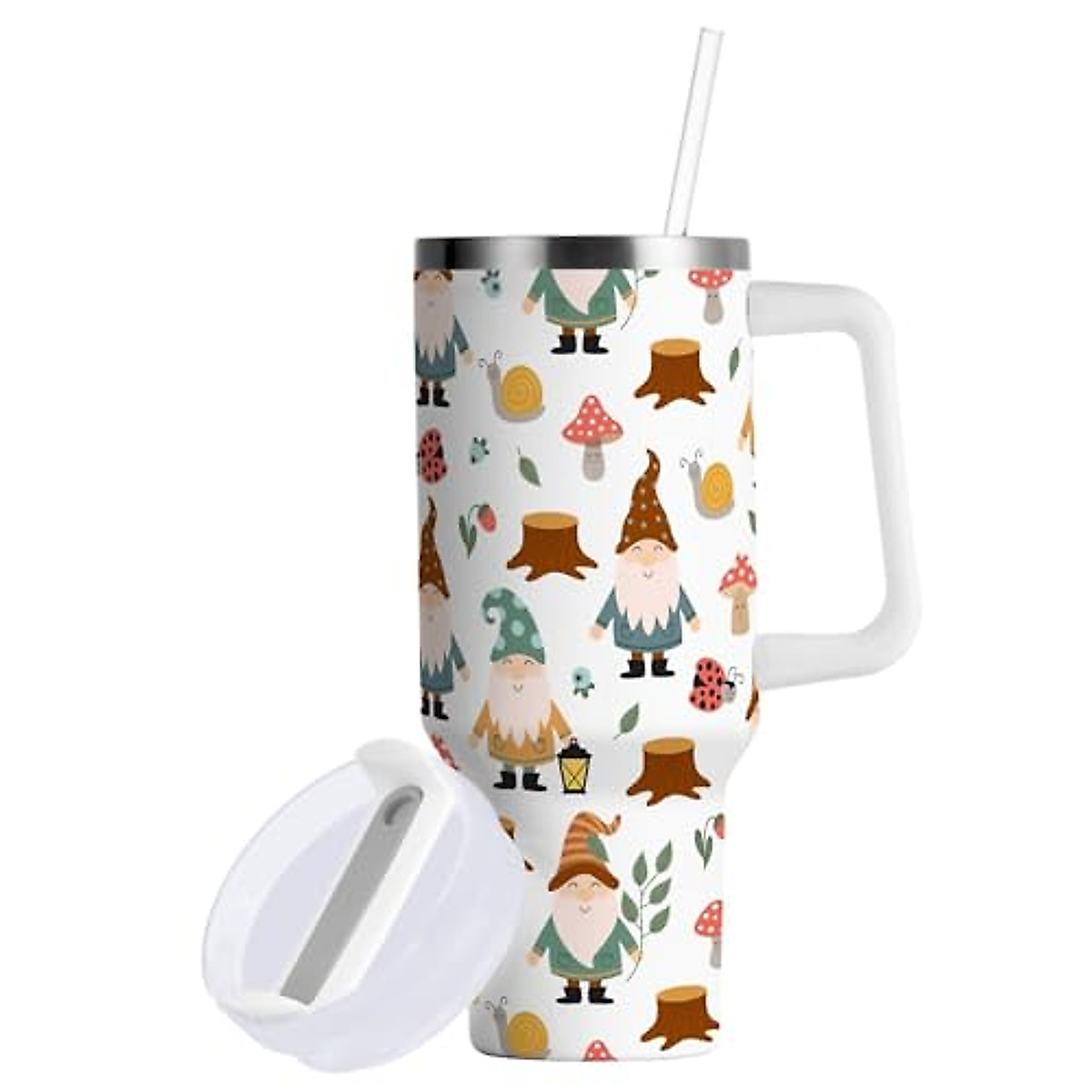 ARGTILDN 30 oz Tumbler Gnome Mushroom Ladybugs Insulated Travel Mug with Handle and Straw Lid Stainless Steel Vacuum Coffee Cup Tea Beverage Container Water Bottles for Car Sports office
