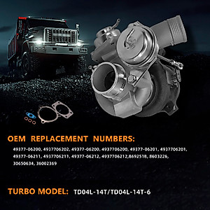 Bapmic 49377-06200 Turbo Charger Turbocharger Kit Compatible with 2003-2009 Volvo S60 S80 V70 XC70 XC90 B5254T2 2.5 LP TD04-14T