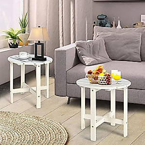RELAX4LIFE 18” Outdoor Side Table - Solid Wood Patio Side Table w/Stable Construction, Weather Resistant, Small Round Table for Patio, Garden, Lawn, Backyard, Balcony, Small Patio Table (1, White)