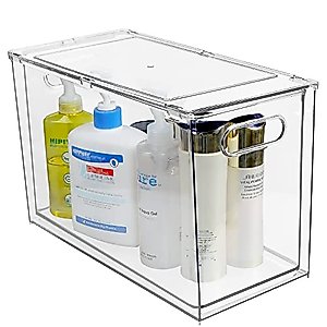shopwithgreen Refrigerator Organizer Bins with Pull-out Drawer, Drawable Clear Fridge Drawer Organizer with Handle, Plastic Kitchen Pantry Storage Containers (1 Tall)
