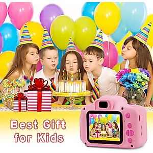 PROGRACE Kids Camera Girls Gift - Camera for Kids Dual Selfie Children Camera Age 3 4 5 6 7 8 9 Year Old Kids Digital Camera Toys for Kids Birthday Gift for Girls Kids Video Camera Pink