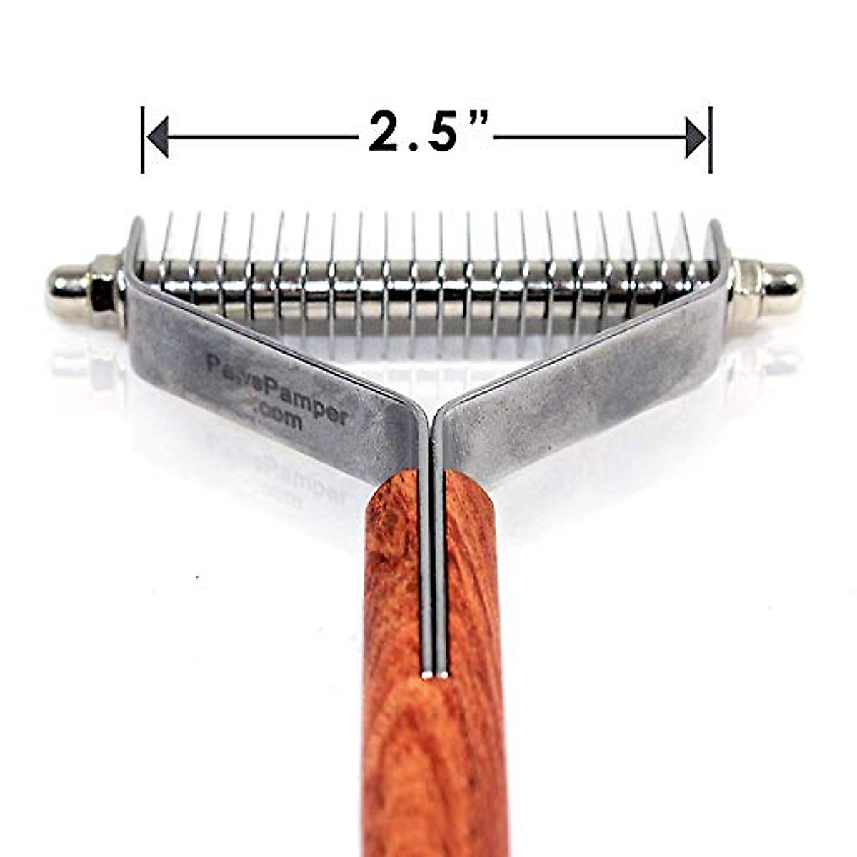 PawsPamper Professional Grooming Rake for Dogs & Cats | Tug-Free Deshedding | Dematting Tool | Classic Wood Handle