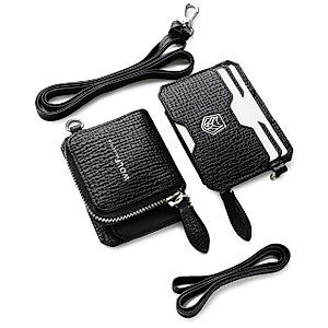 WOLFselection Mini Airpods Pouch - Genuine Leather Credit Card Holder with Zipper Case for AirPods Galaxy Buds Earphones - Mens Womens Wallets with Leather Lanyards for Neck and Wrist