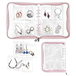 Transparent Jewelry Organizer, Jewelry Storage Book with Pockets, Travel Jewelry Storage Album Binder Zipper Pouch Bag for Necklaces Earrings Ring Display - 80 Grids+80 Anti-Oxidation PVC Bags