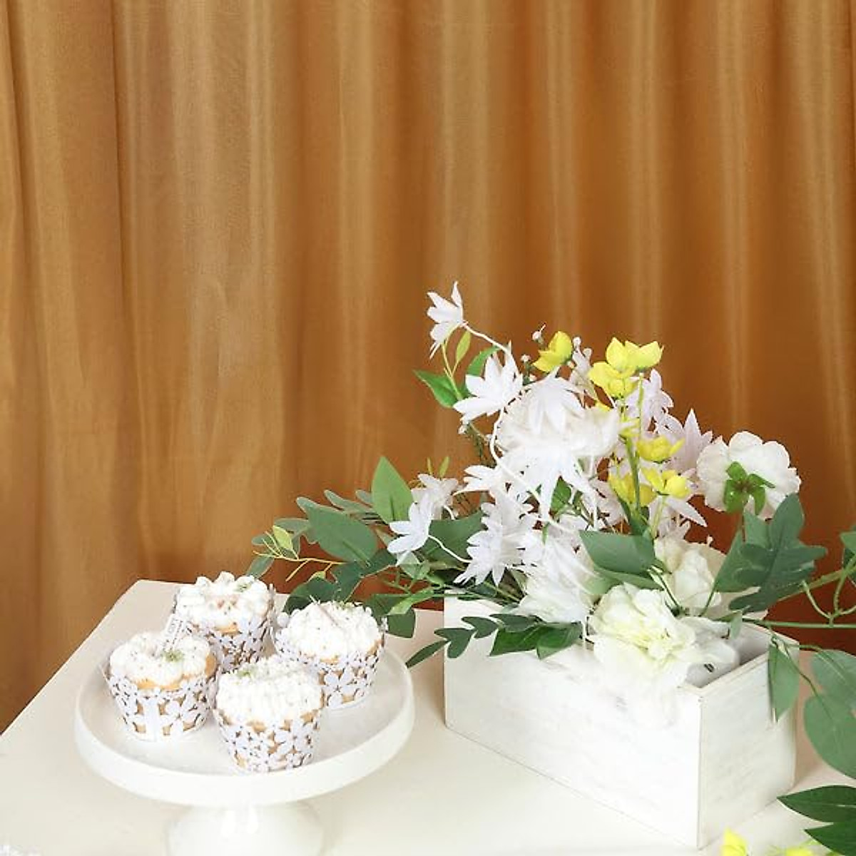 Efavormart 8ftx10ft Gold Satin Curtain Panel Backdrop Drapes, Photo Booth Backdrop with Rod Pocket