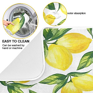 Qilmy Lemon Dish Drying Mat Absorbent Reversible Tableware Mat for Kitchen Countertop Home Decoration, 16 x 18 Inch