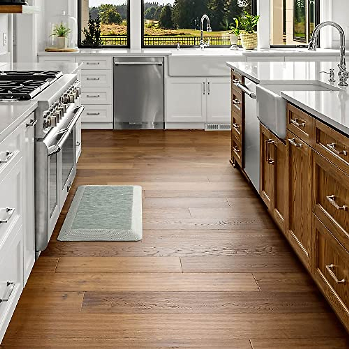 Martha Stewart Mira Modern Heathered Solid Anti-Fatigue Air-Infused Kitchen Mat, Mint Green, 19.6"x32"