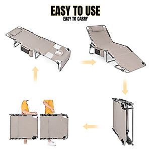 Heavy Duty Tanning Chair with Face Hole Adjustable 5-Position Folding Chaise Lounge Chairs for Outside Portable Lay Flat Beach Lounge Chair for Outdoor Sunbathing Patio Pool Lawn Camping Deck Poolside