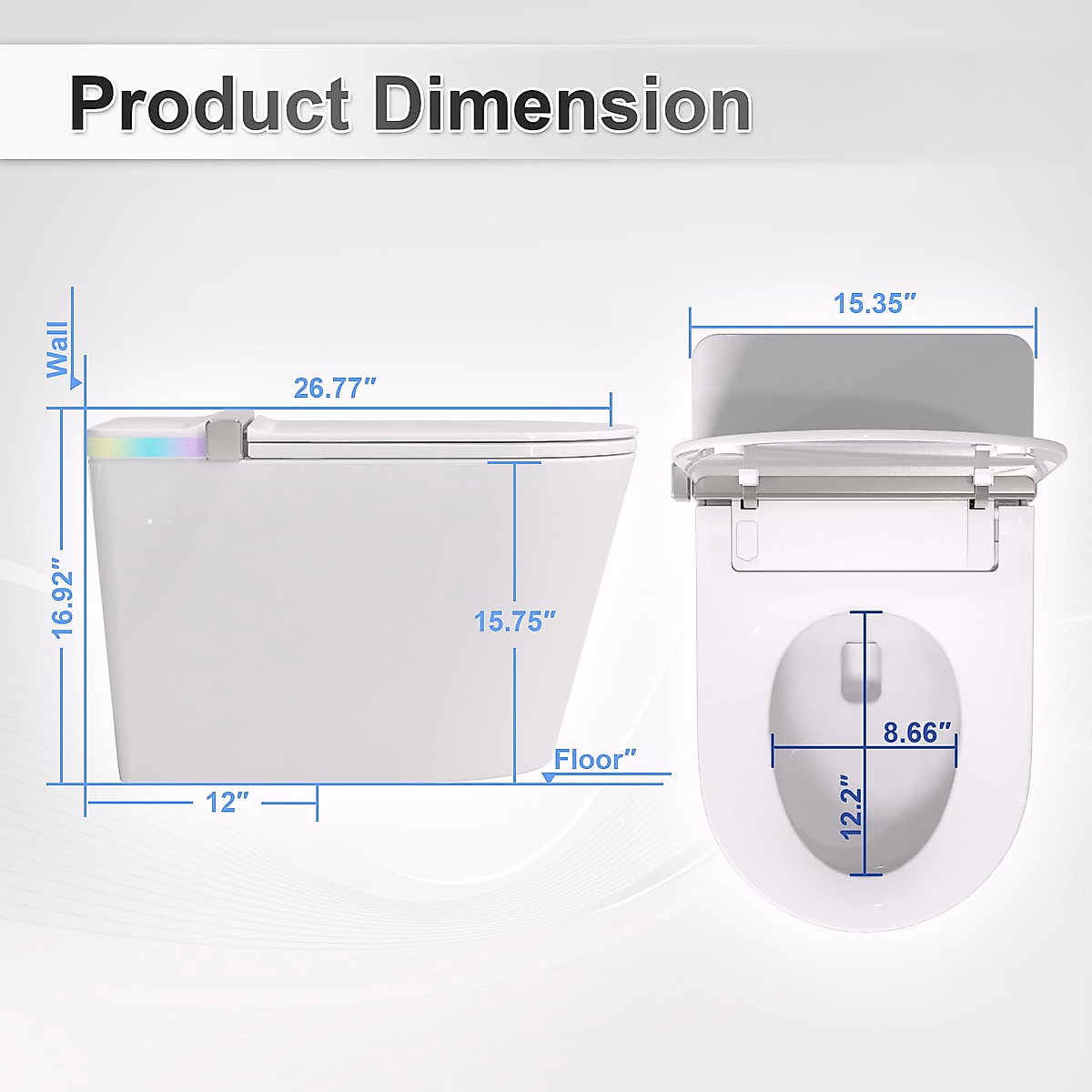 GivingTree Smart Toilet with Fully Functions,Microwave and Infrared Dual Touch-Free mode for Lid Opening and Closing, Dual cleaning Smart Bidet Toilet with Color Adjustable Ambient Lighting