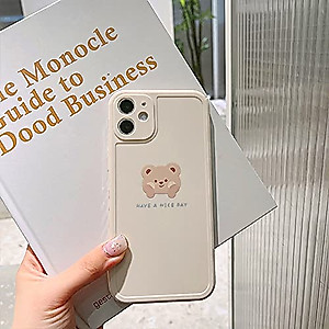 Ownest Compatible for iPhone 11 Case Cute Painted Design Brown Bear with Cheeks for Women Girls Fashion Slim Soft Flexible TPU Rubber for iPhone 11-Beige