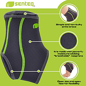 SENTEQ Ankle Brace for Men & Women- Compression Support for Sprained Ankles & Plantar Fasciitis, Elastic Neoprene Slim Sleeve for Jogging & Running, Ankle Stabilizer and Support for Walkers (Medium)