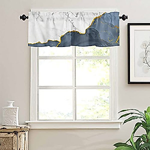 COLCE Valances for Windows Wild Marble Pattern Gold Blue White Ombre Curtain Valance for Kitchen Basement Window Curtain Decorative Rod Pocket Short Winow Valance Curtains 60" W x 18" L