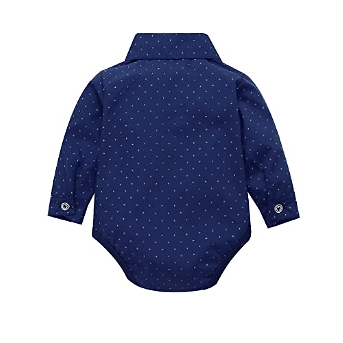 HeMarIsle Baby Toddler Boys Tuxedo Onesie Dress Shirt Bodysuit Formal Long Sleeve Rompers for Wedding Party (2150Blue, 6-9 M)