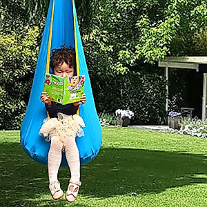 C-CHAIN Swing Pod Chair for Kids, Cotton Hammock Chair with Durable Air Cushion, Child Swing Seat Nest with Adjustable Rope, All Accessories Included (Blue)