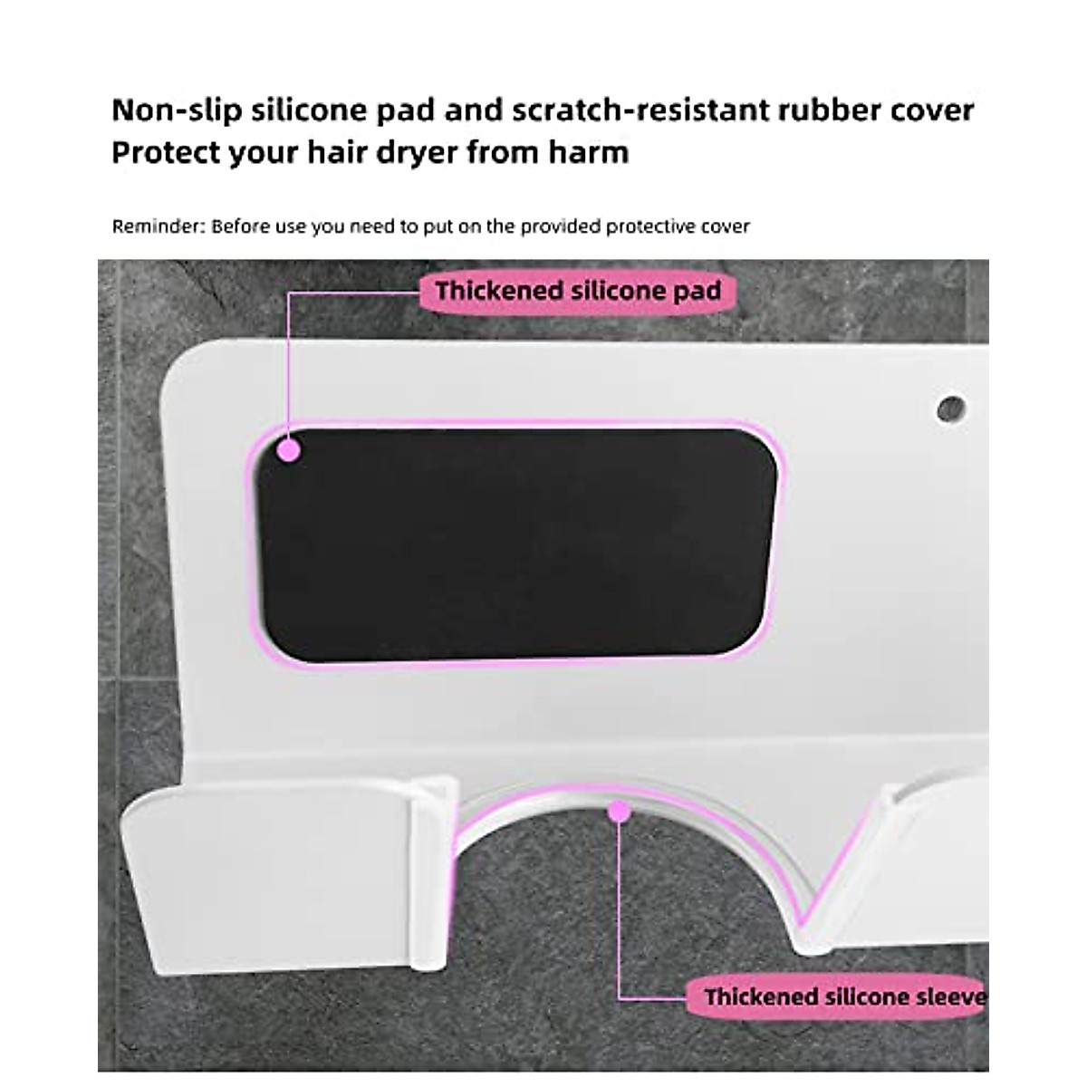 HZWZ Wall Mounted Hair Dryer Bracket, Non-perforated Bathroom/Bedroom/Toilet Hair Dryer Storage Rack for Hair Dryer Storage Rack, Easy to Install, Rust Resistant, Silver