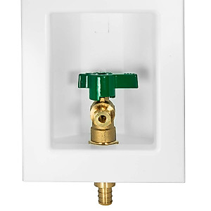 EFIELD Pex Pre-assembled Ice Maker Outlet Box, 1/2-Inch Pex F1807 Crimp with Installed 1/4-Turn Ball Valve, White