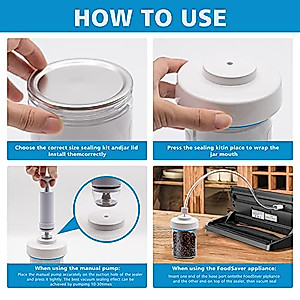 Jar Sealer for Mason Jars and Accessory Hose Compatible with FoodSaver Vacuum Sealer ,Food Saver Jar Sealer Attachment Kit for Regular & Wide Mouth Canning Jars ,with Manual Portable Vacuum Pump and Lid Opener