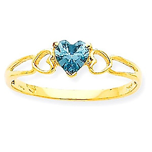 IceCarats 10K Yellow Gold Blue Aquamarine Heart Love Ring Gemstone Band March Birthstone Jewelry Size 7