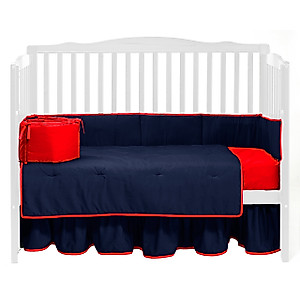 Baby DollBedding Solid Two Tone Crib Skirt/Dust Ruffle, Navy/Red