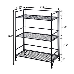 Convenience Concepts Designs2Go X-Tra Storage 3-Tier Wide Folding Metal Shelf, Black