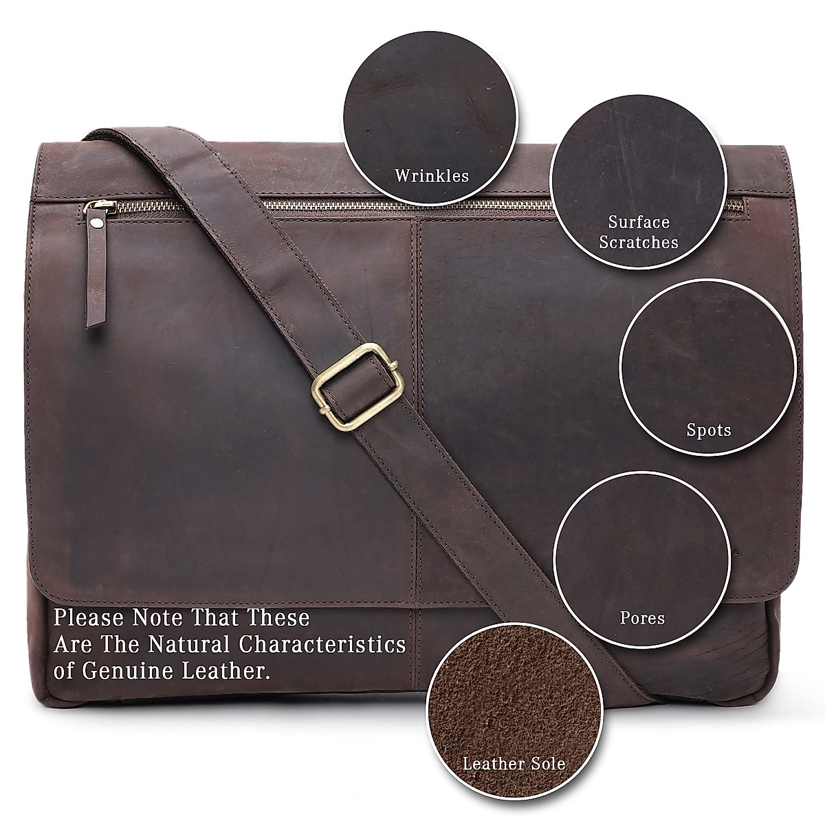 LUXEORIA Leather Briefcase Shoulder Bag for Women & Men, Over the Shoulder Bag for Women Crossbody & Mens Briefcase Office Bag for Travel | Opulent - Dark Brown