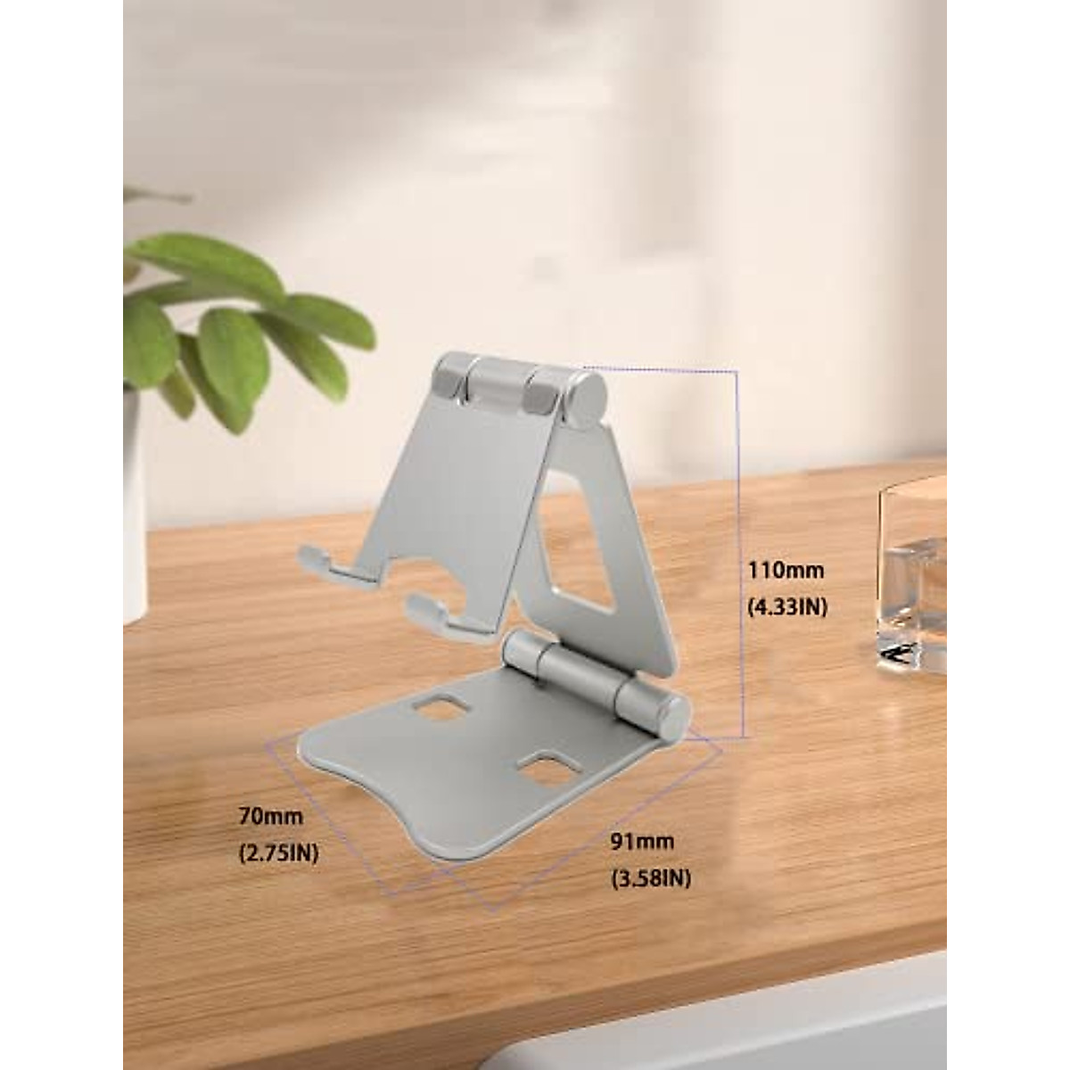 xwyebo Dual Folding Cell Phone StandPortable Aluminum Phone Holder,Adjustable Phone Dock Cradle Compatible, Fully Adjustable Foldable Desktop Phone Holder with iPhone 14/13/12/11 Pro Max(Silver)
