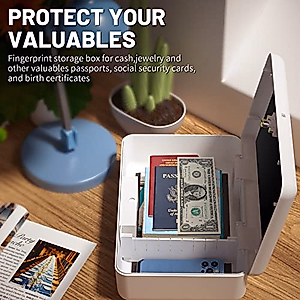 Biometric Fingerprint Storage Box,AICase Portable Cash Jewelry Security Case Lock Box Safe,Combination Lock for Car, Home,Office Travel White