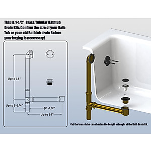 Artiwell 1-1/2" Brass Tubular Bath Drain Kit with Tip-Toe Bath Drain Stopper, Touch-Toe Tub Drain, Tip Toe Bathtub Drain Waste and Overflow with Plug and Bathtub Overflow Drain Cover, Matte Black