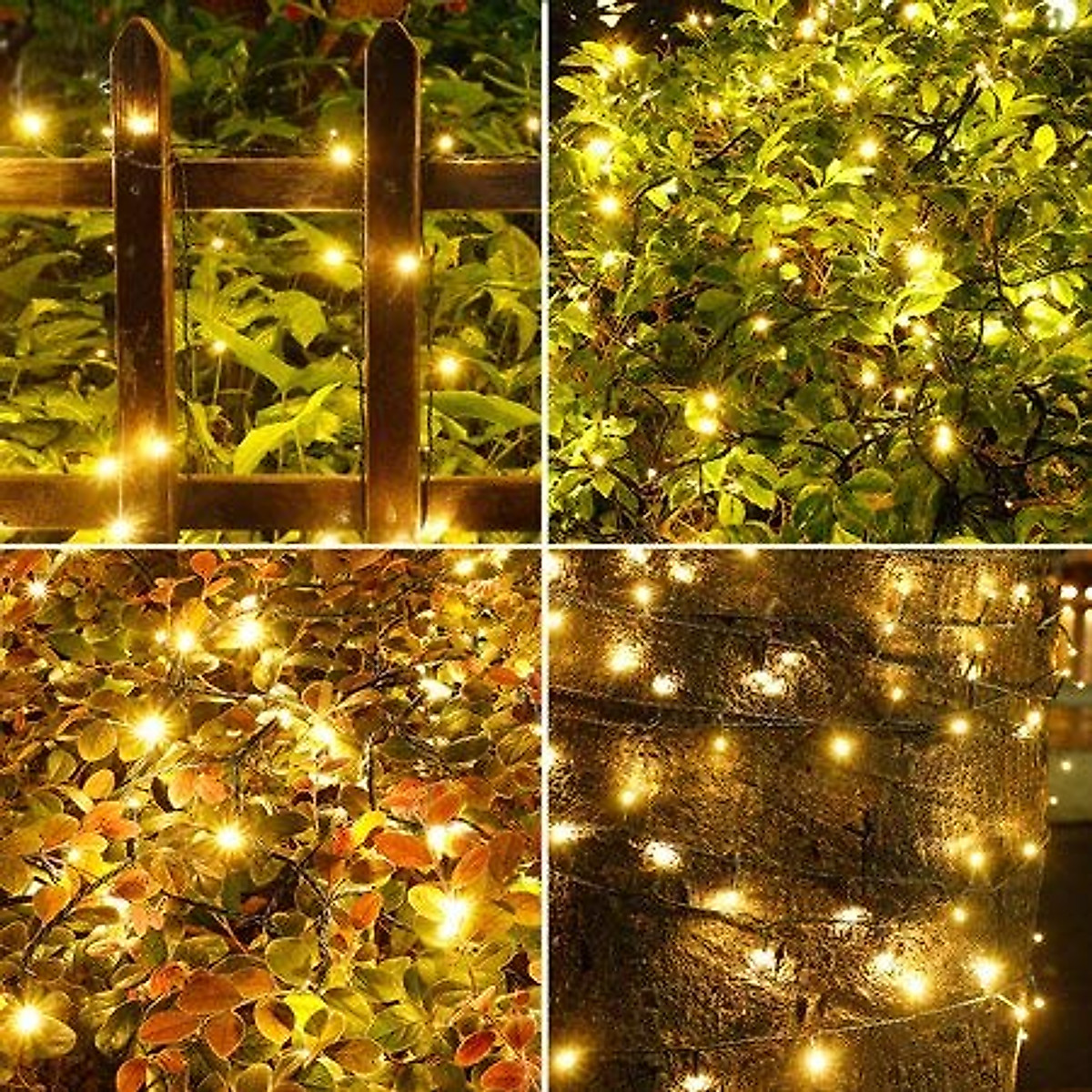 OZS-105FT 300LED Warm White Solar Christmas String Lights Outdoor, Waterproof 8 Modes Green Wire Christmas Tree Lights for Garden, Christmas Decorations (Warm White)