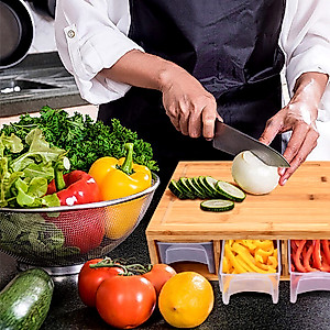 vchin Cutting Board with Containers, Lids, Graters, Large Bamboo Chopping Board with Juice Groove, Kitchen Meal Prep Station - Sturdy, Organized, Easy to Use and Clean