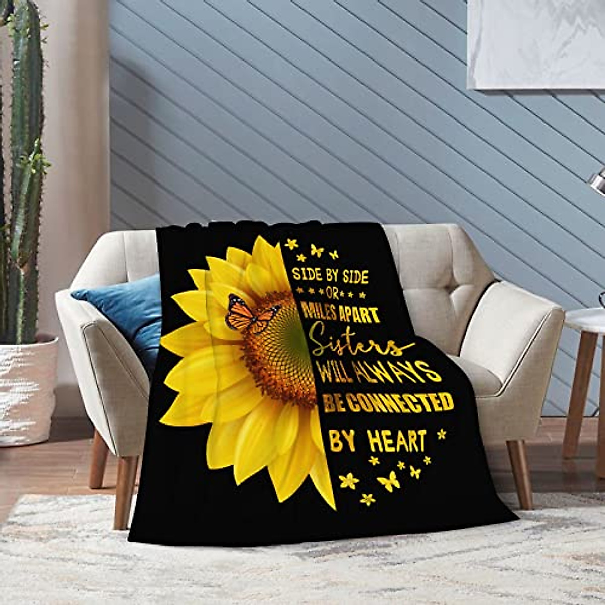 YOYICU Sister Gifts Blanket,Sisters Gifts from Sister,Sister Birthday Gifts from Sister,Gifts for Sisters from Sisters Graduation Mothers Day Sunflower Throw Blanket 50”x60”