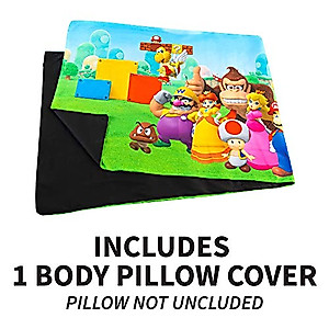 Franco Kids Bedding Super Soft Microfiber Zippered Body Pillow Cover, 54 in x 20 in, Super Mario