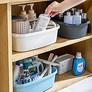 Large Cleaning Supplies Caddy With Handle, Plastic Cleaning Bucket Organizer for Cleaning Products, Under Sink Tool Storage Caddy(White)