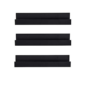 Kate and Laurel Levie Modern Floating Wood Wall Shelves, 18 inches, Set of 3, Black, Chic Picture Frame Ledges for Wall