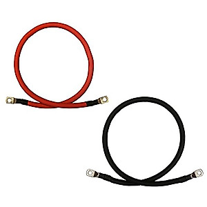 2 AWG Gauge Red + Black Pure Copper Battery Inverter Cables Solar, RV, Car, Boat 12 in 5/16 in Lugs