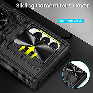 VEGO for Galaxy Z Fold 3 Case with Camera Cover, Hinge Protection Case with Front Screen Protector & 360°Ring Magnetic Kickstand Protective Armor Case for Samsung Galaxy Z Fold 3 - Midnight Black