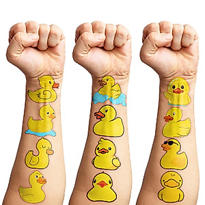 8 Sheets (96PCS) Rubber Duck Temporary Tattoos Birthday Party Decorations Supplies Tattoos Stickers Cute Party Favors Kids Girls Boys Gifts Classroom School Prizes Themed