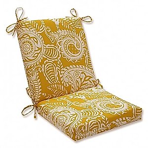 Pillow Perfect Paisley Outdoor Round Corner Chair Cushion Deep Seat, Weather, and Fade Resistant, Square Corner - 36.5" x 18", Yellow/Ivory Addie