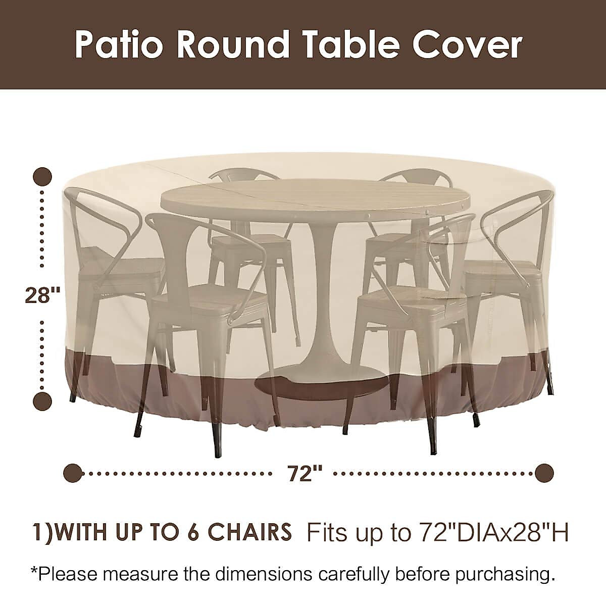 Vailge Round Patio Furniture Covers, 100% Waterproof Outdoor Table Chair Set Covers, Anti-Fading Cover for Outdoor Furniture Set, UV Resistant, 72"DIAx28"H, Beige & Brown