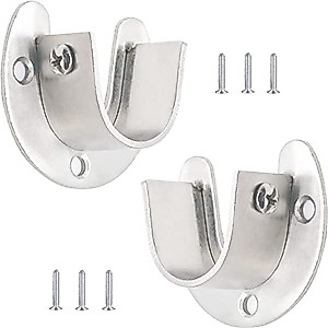 2Pcs 1-1/4" (32mm) Closet Rod Bracket with Screws, Stainless Steel U-Shaped Closet Rod End Support Flange Rod Holder, Silver