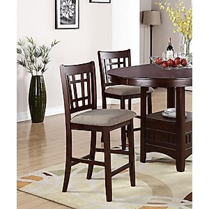 Gecheer Set of 2 Chairs Dining Room Furniture Brown Solid Wood Counter Height Chairs Upholstered Cushioned Unique Back