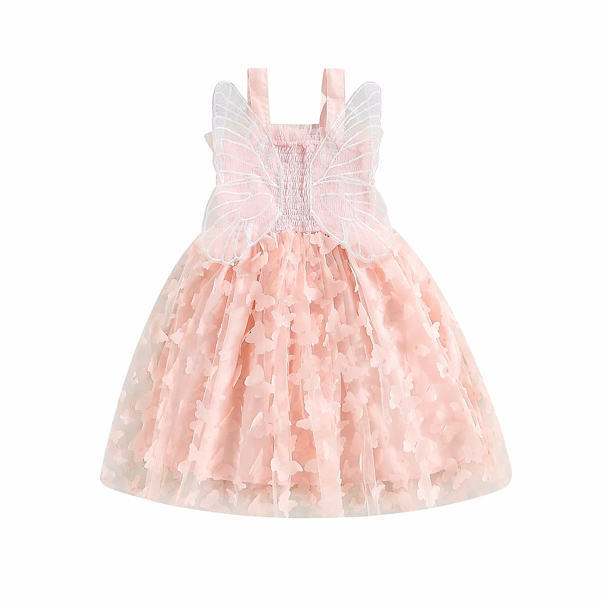 Little Baby Flower Girl Butterfly Dresses Solid Color Frill Princess Fairy Tulle Tutu Dress Up Birthday Wedding Party Clothes (12-18M, Pink)