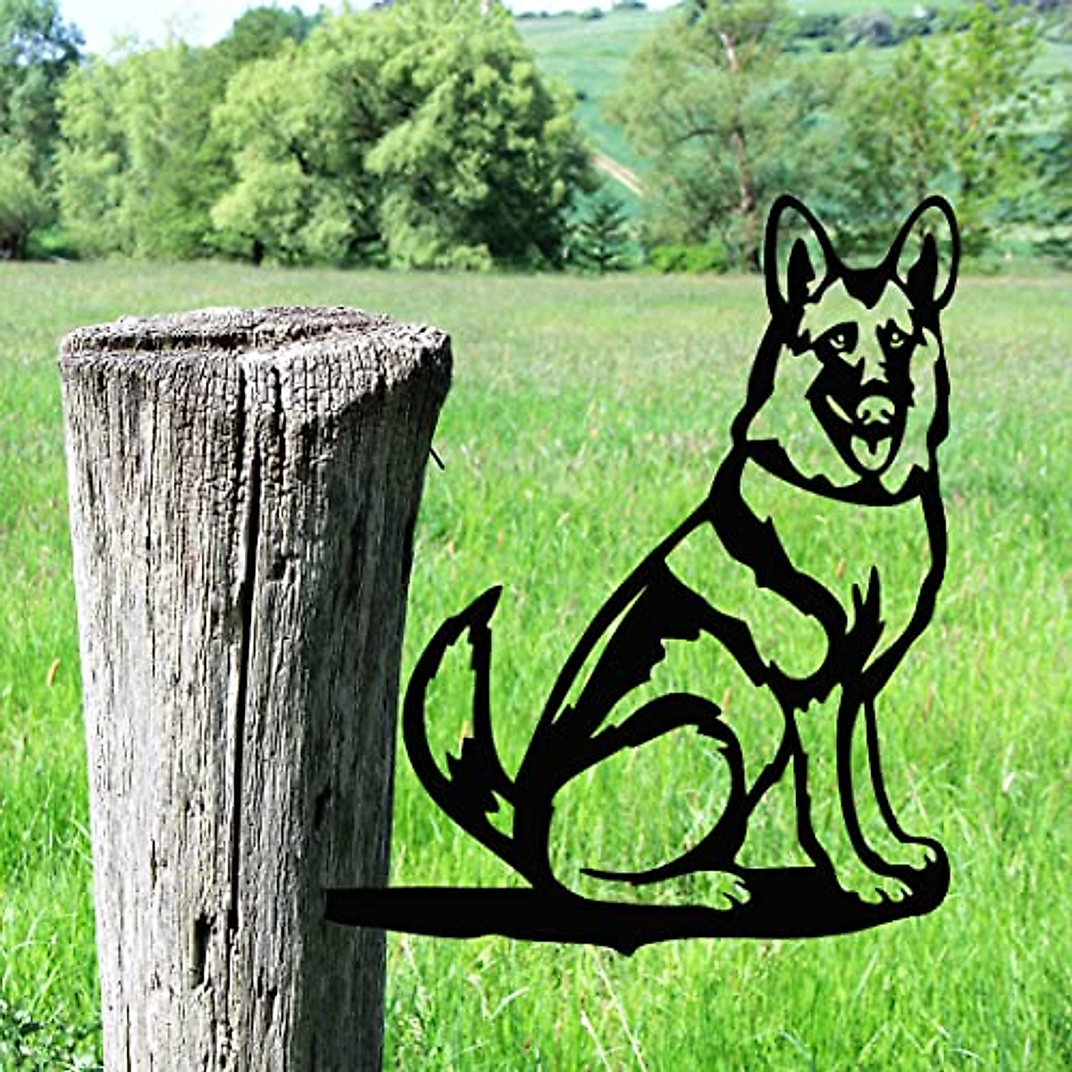 YO-yiHHG Adorable Dog Stake Decoration Yard Garden Outdoor Metal Art Dog Silhouette Decoration Steel Dogs Statue Adorable Ornament Gift (German Shepherd)