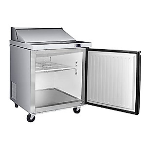 DUURA DUPT29 Commercial Refrigerated Sandwich and Salad Prep Station Single Door with 4 4-Inch Pans and Food Grade Cutting Board, 7.59-Cu.Ft, Metallic